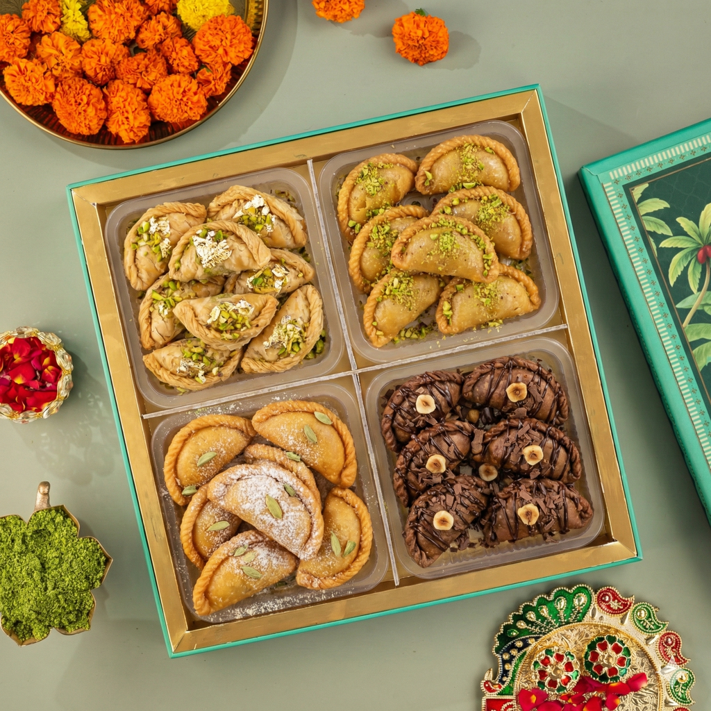 Emerald Assorted Gujiya Hamper Box 1.2kg – THE BAKLAVA BOX